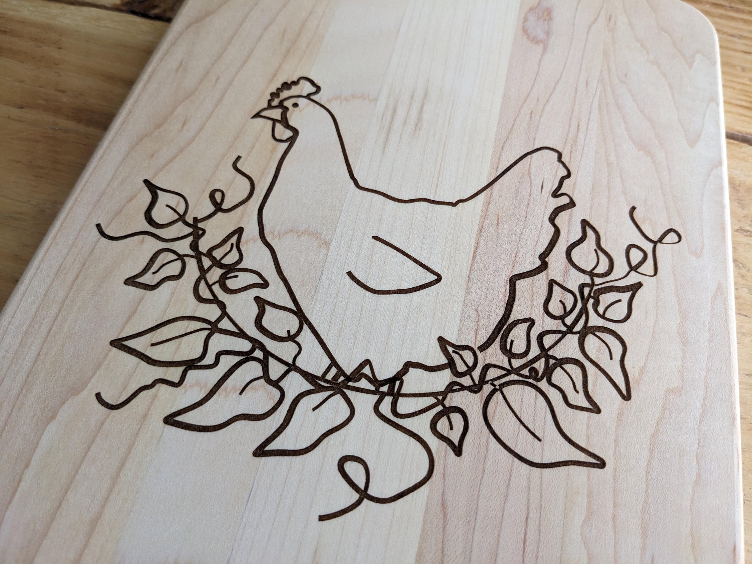 Chicken in a Vine Charcuterie Board / Engraved Maple / Cheese Board ...