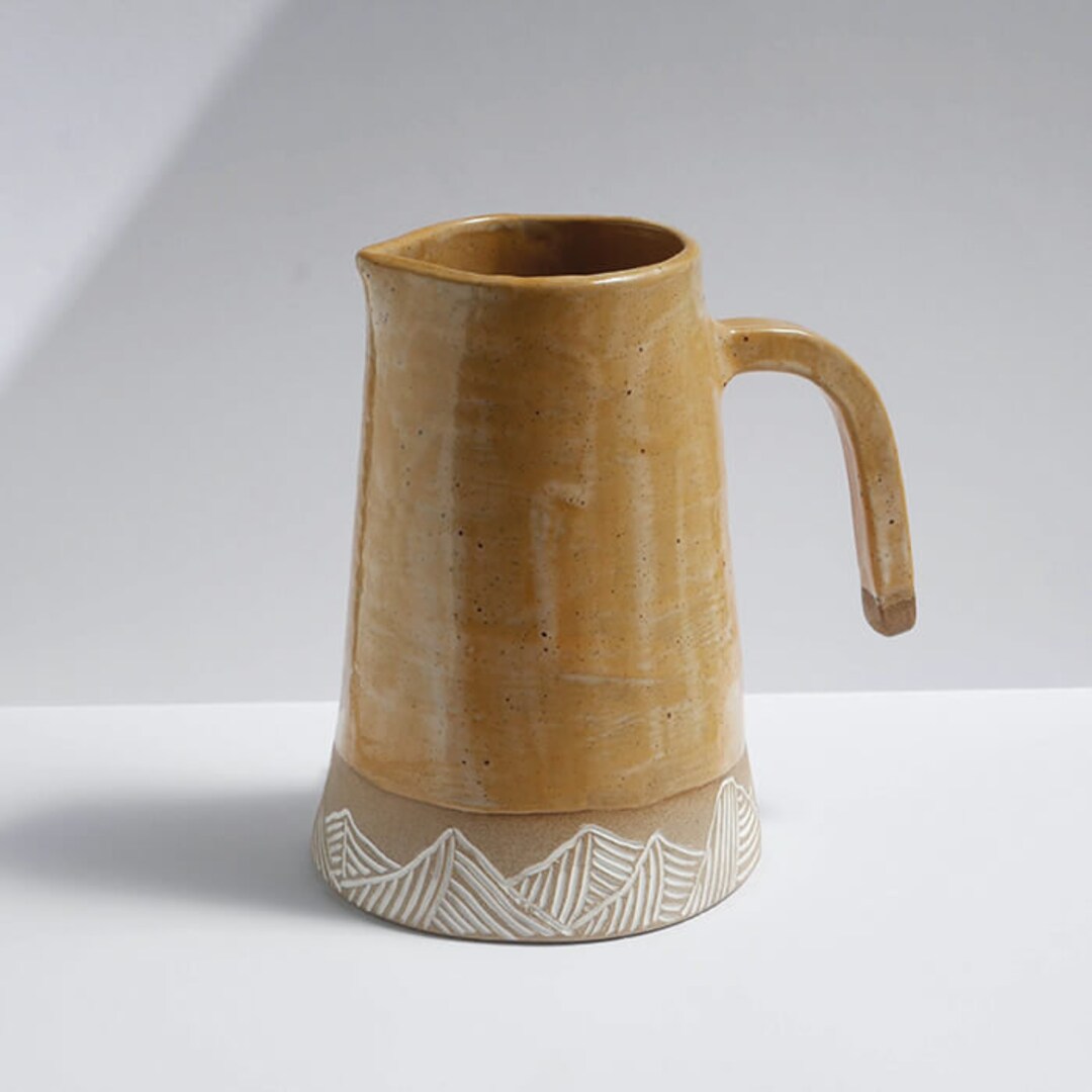 Rustic Mountain Yellow Pottery Pitcher 1l/pottery Clay Pitcher/large ...