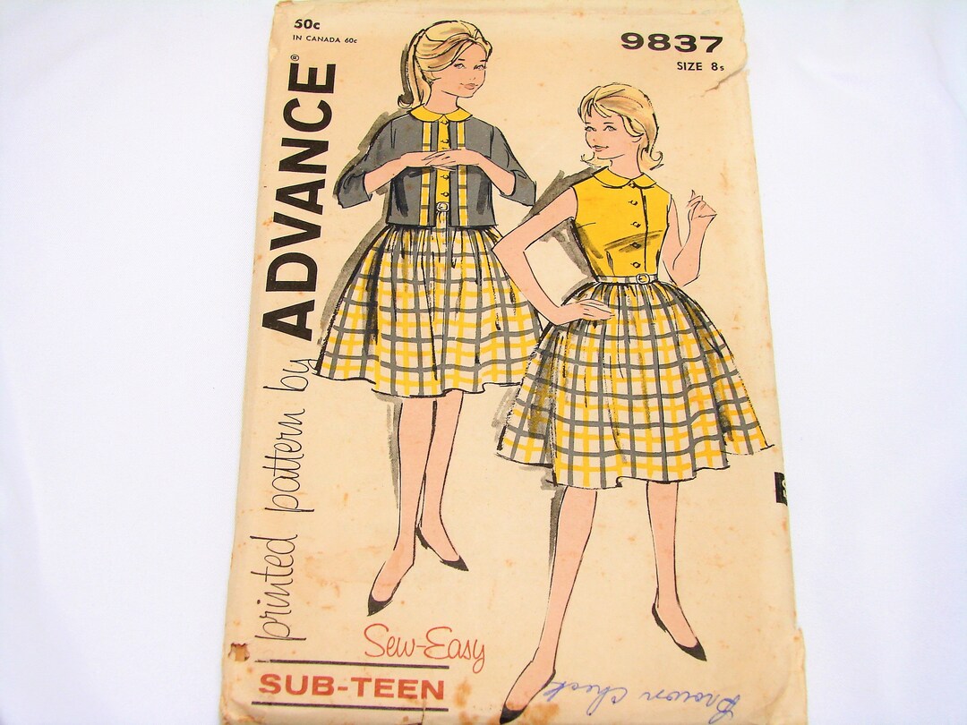 Vintage Dress Pattern for Teen Girls. Pattern by ADVANCE. Size 8 ...