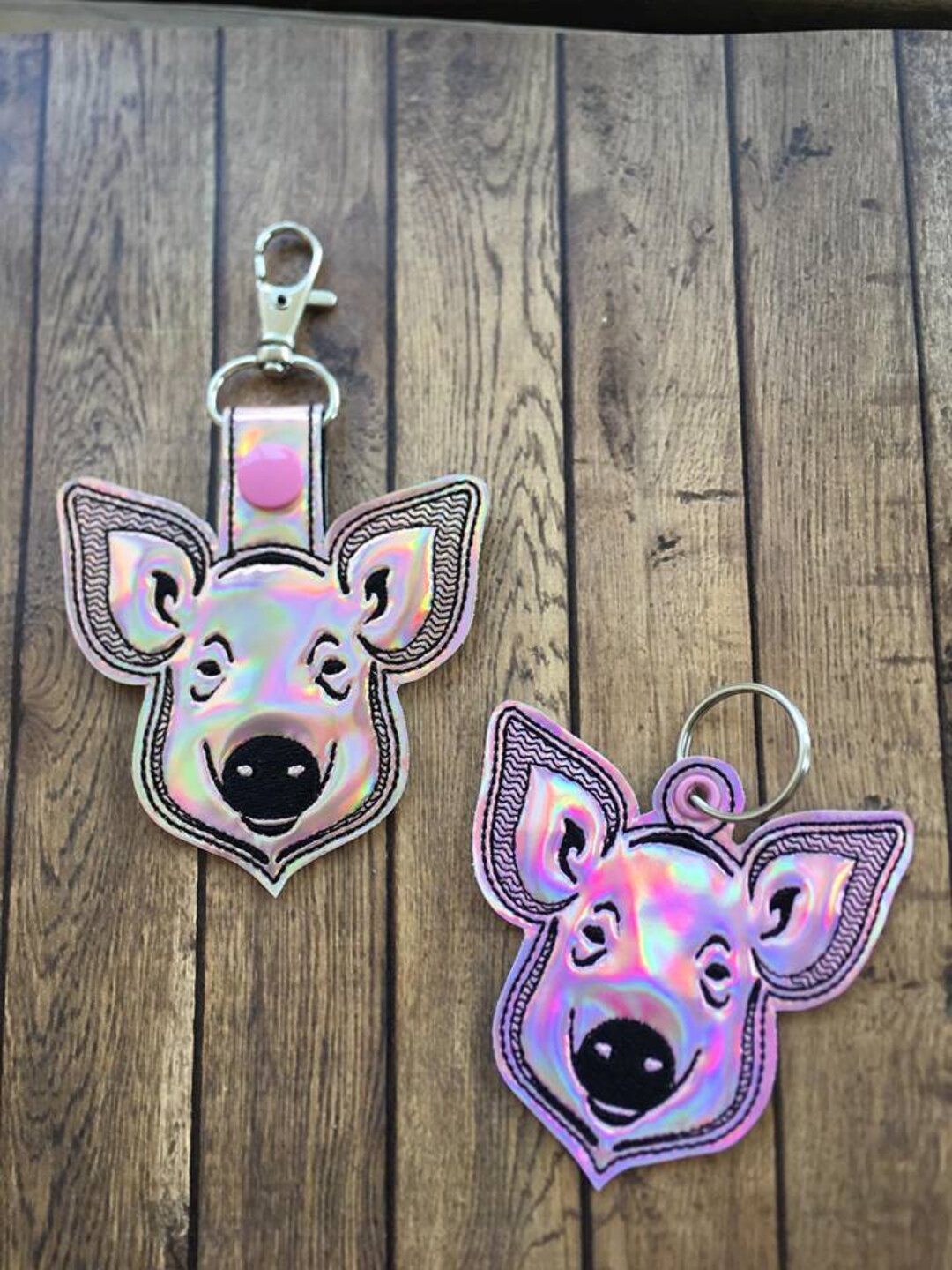 Pig - 2 Styles Included - Snap/rivet Key Fob - DIGITAL Embroidery ...