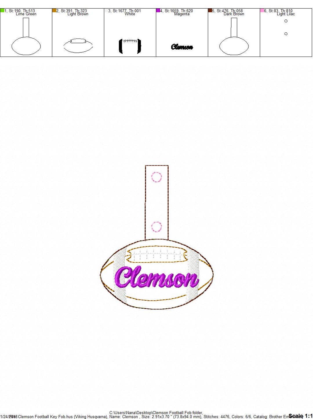 Clemson Football - in the Hoop - Snap/rivet Key Fob - DIGITAL Embroidery Design - Etsy