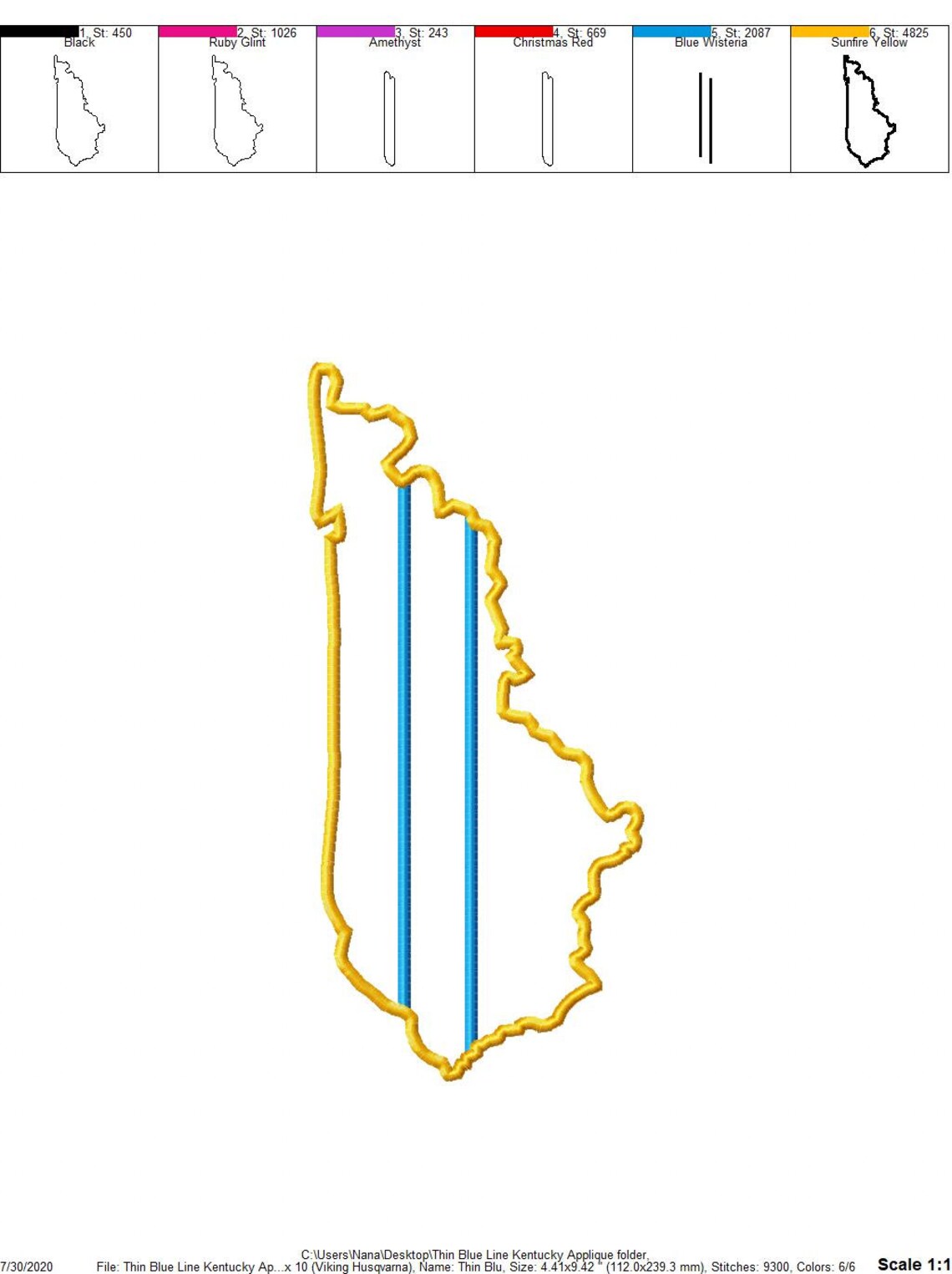 KENTUCKY Thin Blue Line Applique 4 Sizes Included - Etsy