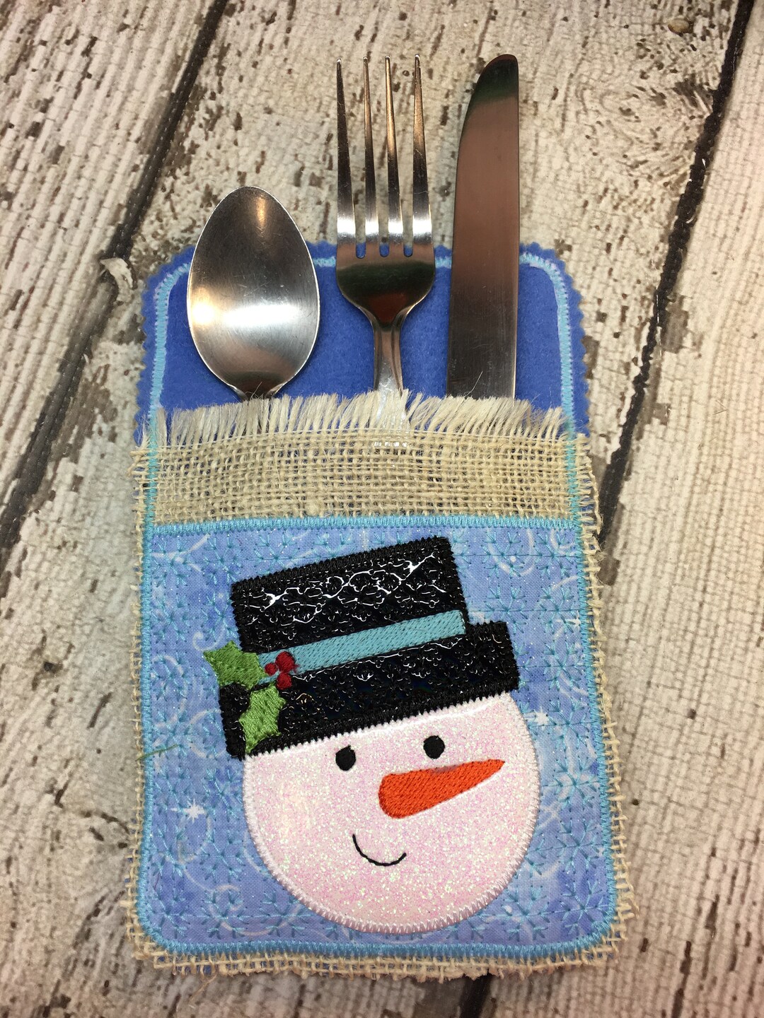 Snowman Silverware Holder Christmas 4 X 4 and 5 X 7 Digital Embroidery ...