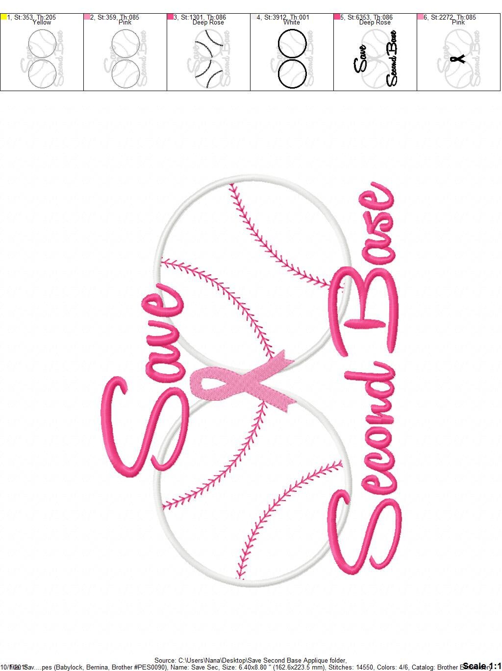 Save Second Base Baseball Breast Cancer Awareness 3 Sizes - Etsy