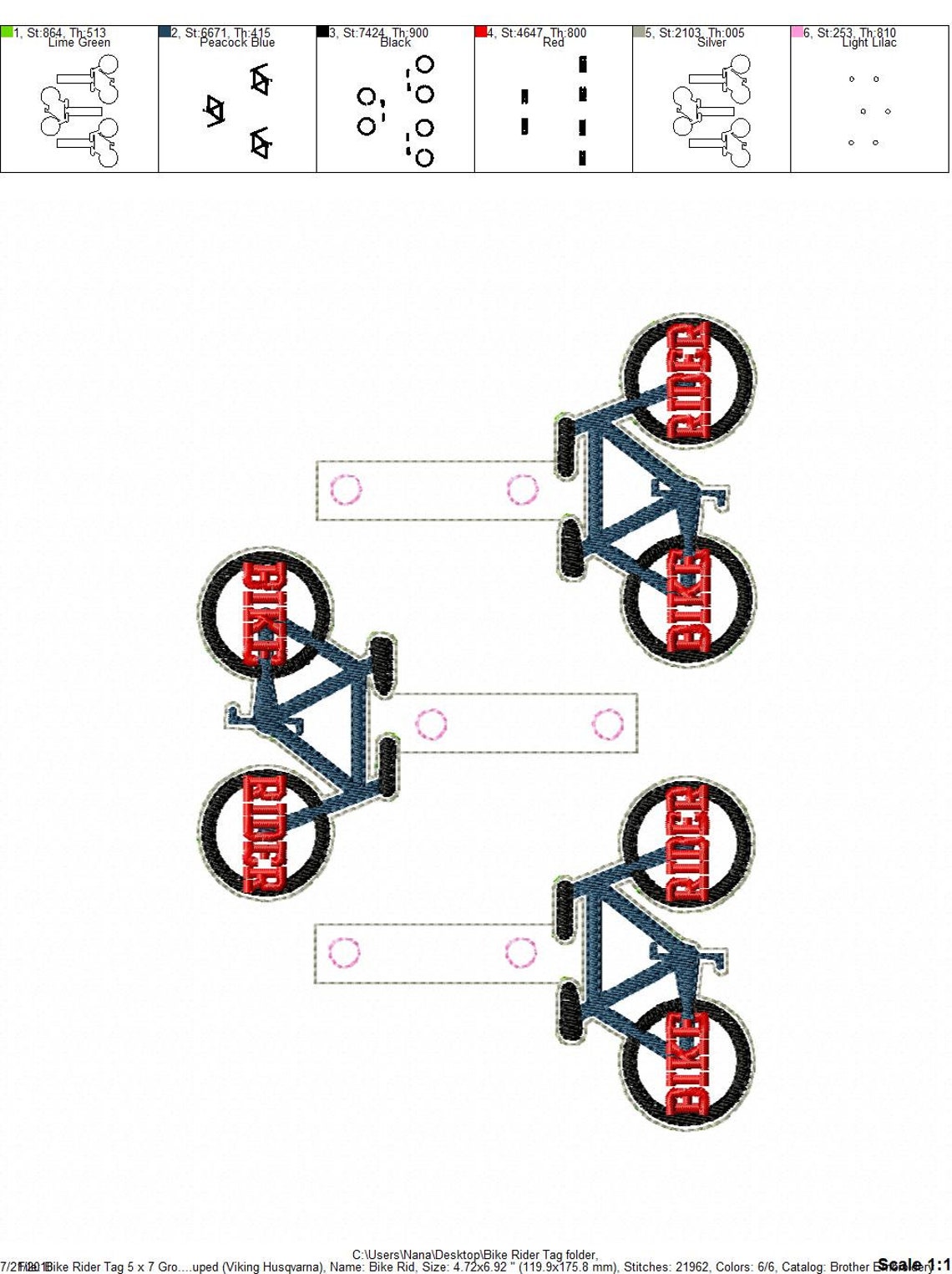 Bike Rider Bicycle BAG TAG Digital Embroidery Design | Etsy