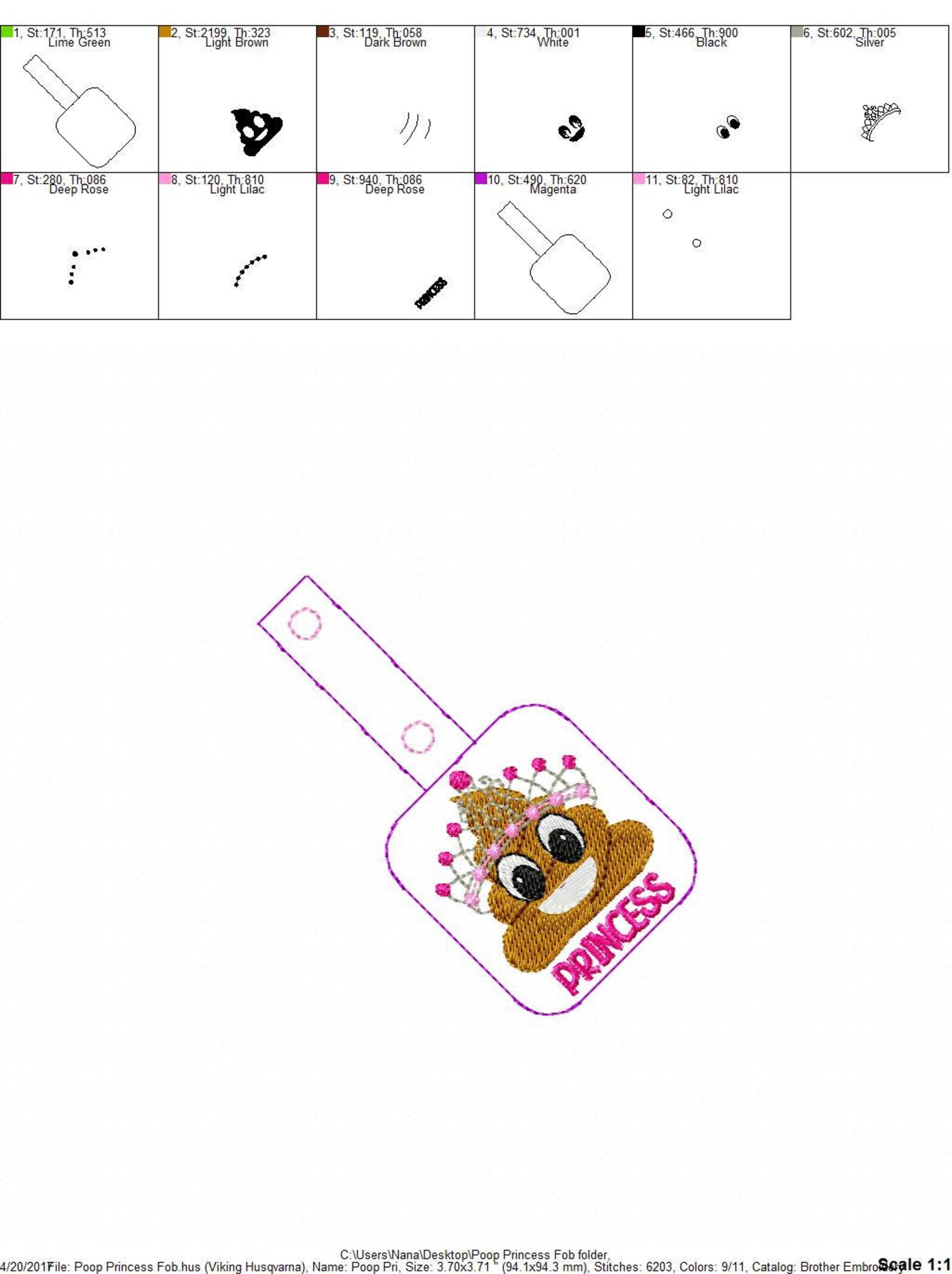 Poop Princess in the Hoop Snap/rivet Key Fob DIGITAL - Etsy