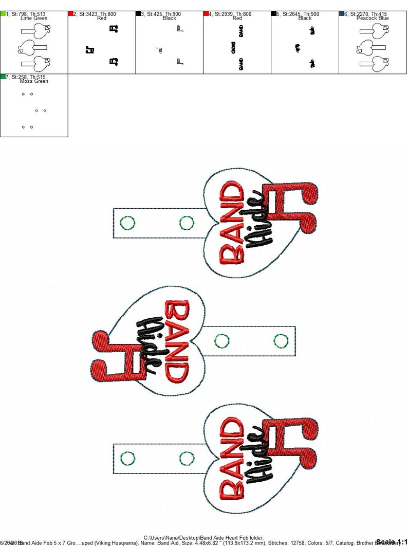 Band Aide Music Note Heart In The Hoop Snap/Rivet Key | Etsy