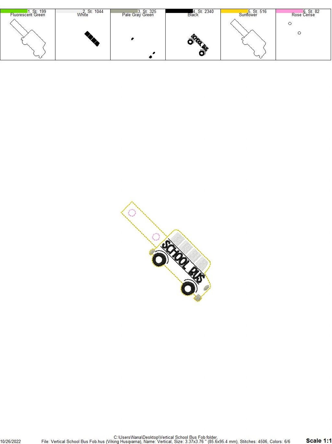 Vertical School Bus - Back to School - Key Fob - Digital Embroidery ...