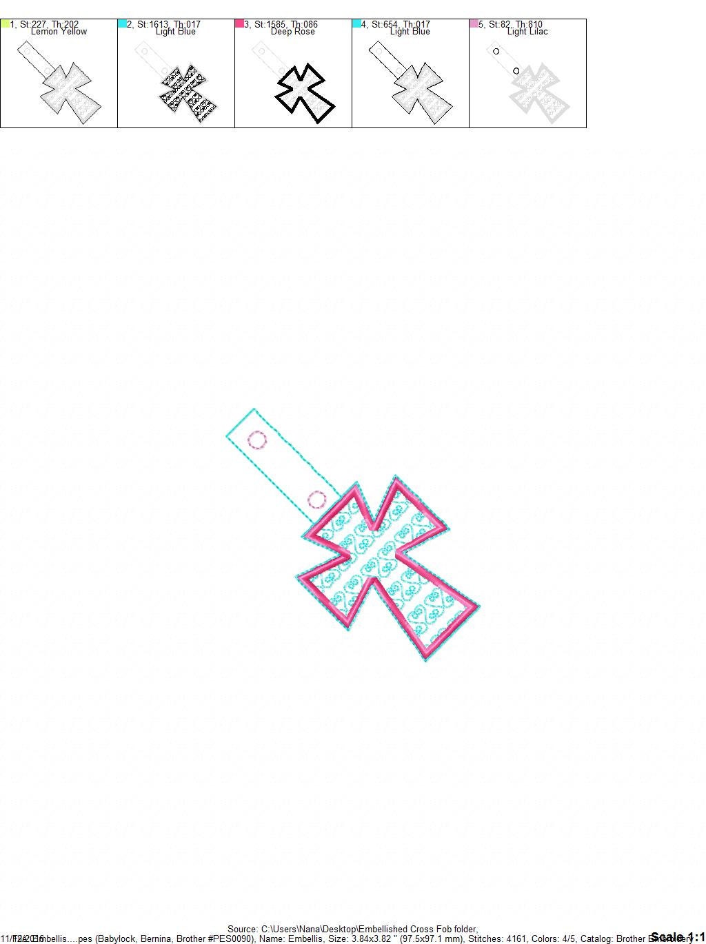 Embellished Cross Key Fob - in the Hoop - DIGITAL Embroidery Design - Etsy