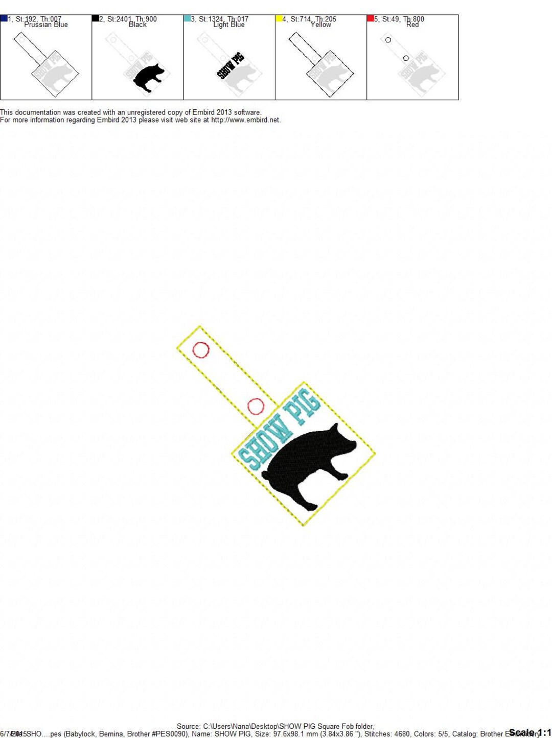 SHOW Pig in the Hoop - Snap/rivet Key Fob - DIGITAL Embroidery Design ...