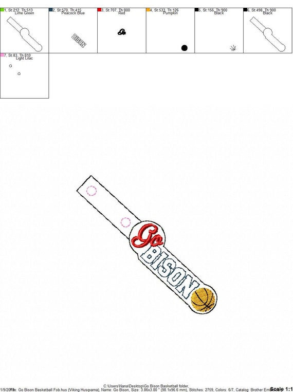 Go Bison Basketball Key Fob in the Hoop DIGITAL | Etsy