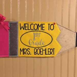 LARGE Pencil Door Hanger - Back to School - Done in 4 Hoopings - 5 X 7 ...