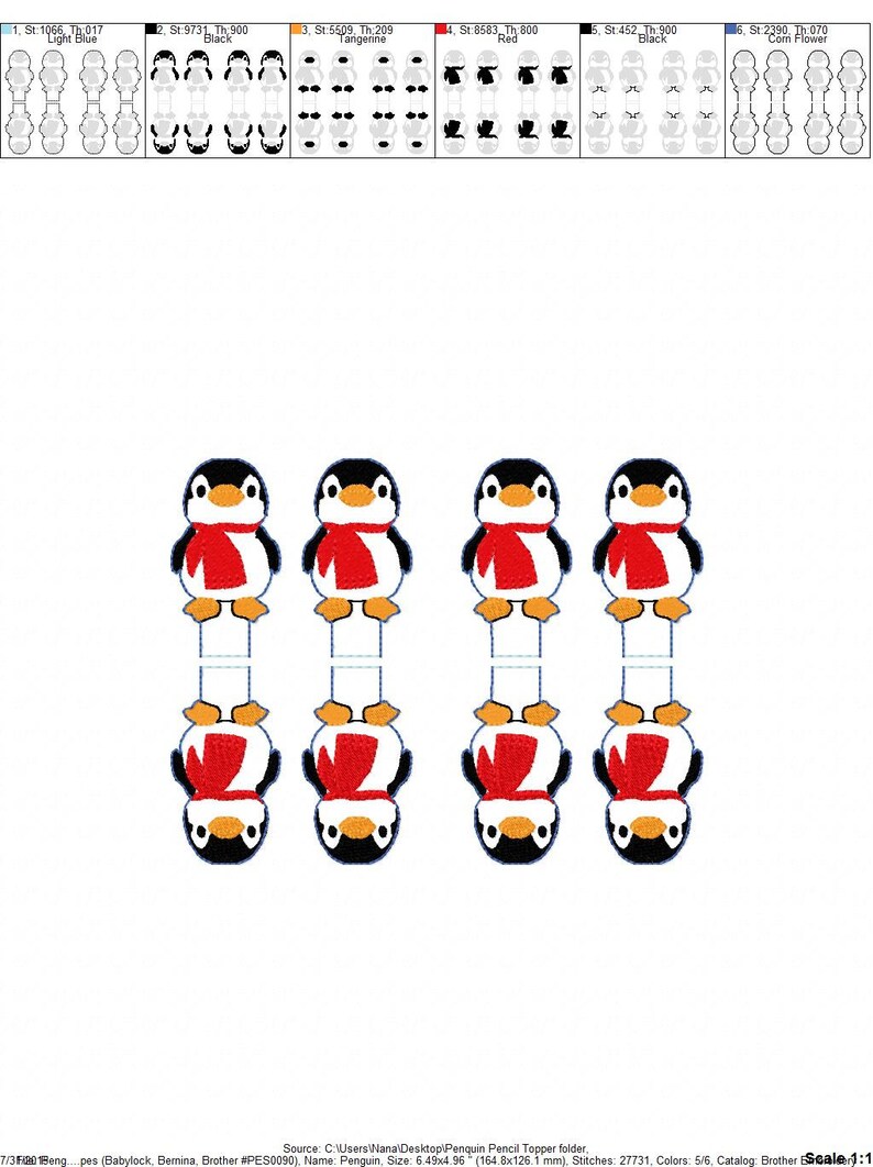 PENGUIN Feltie Pencil Toppers Design 4 X 4 and 5 X 7 DIGITAL | Etsy