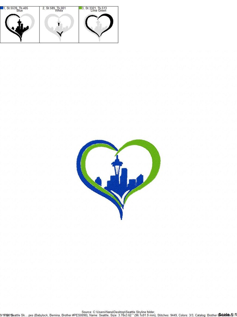Seattle Skyline HEART Love Seattle Embroidery Design - Etsy