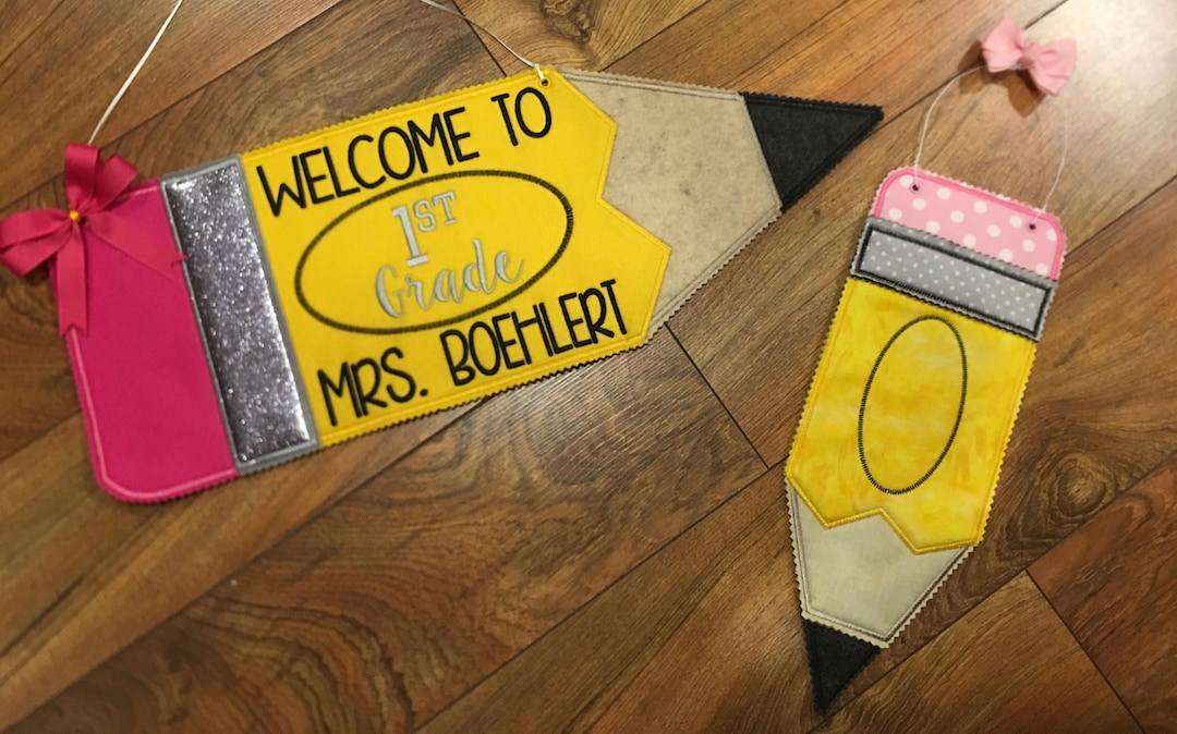 LARGE Pencil Door Hanger Back to School Done in 4 Hoopings 5 X 7, 6 X ...
