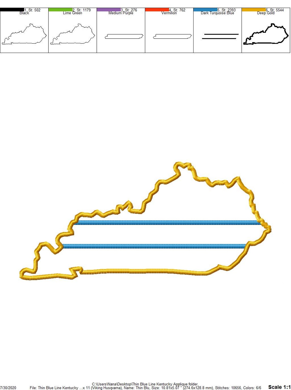 KENTUCKY Thin Blue Line Applique 4 Sizes Included - Etsy