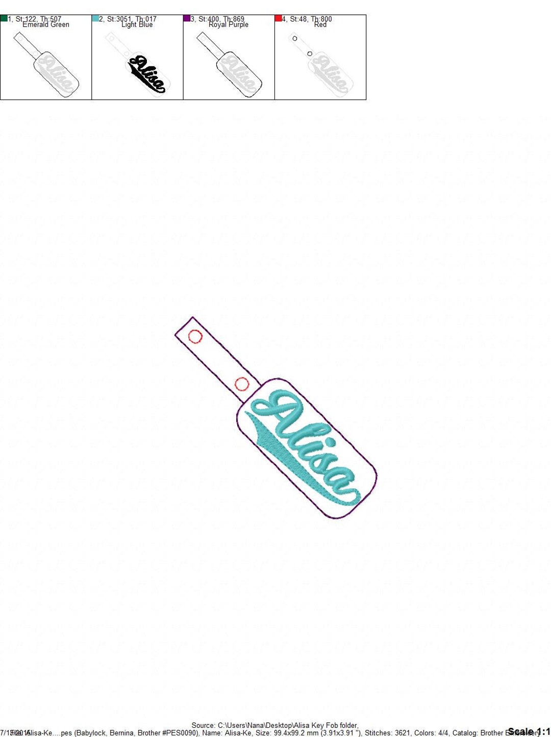 Alisa Name in the Hoop Snap/rivet Key Fob DIGITAL EMBROIDERY DESIGN - Etsy