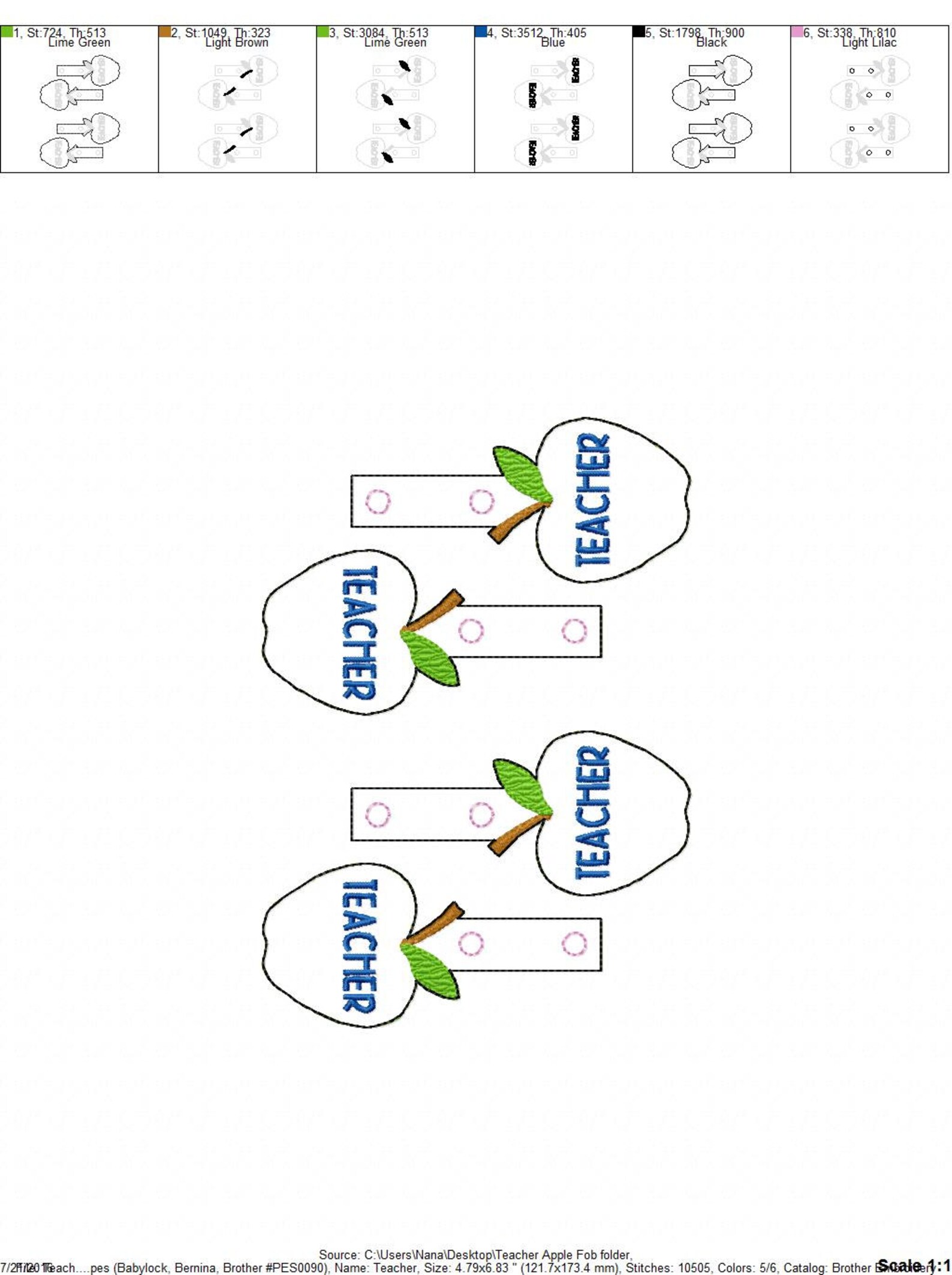 Teacher Apple Snap/rivet Key Fob DIGITAL Embroidery - Etsy