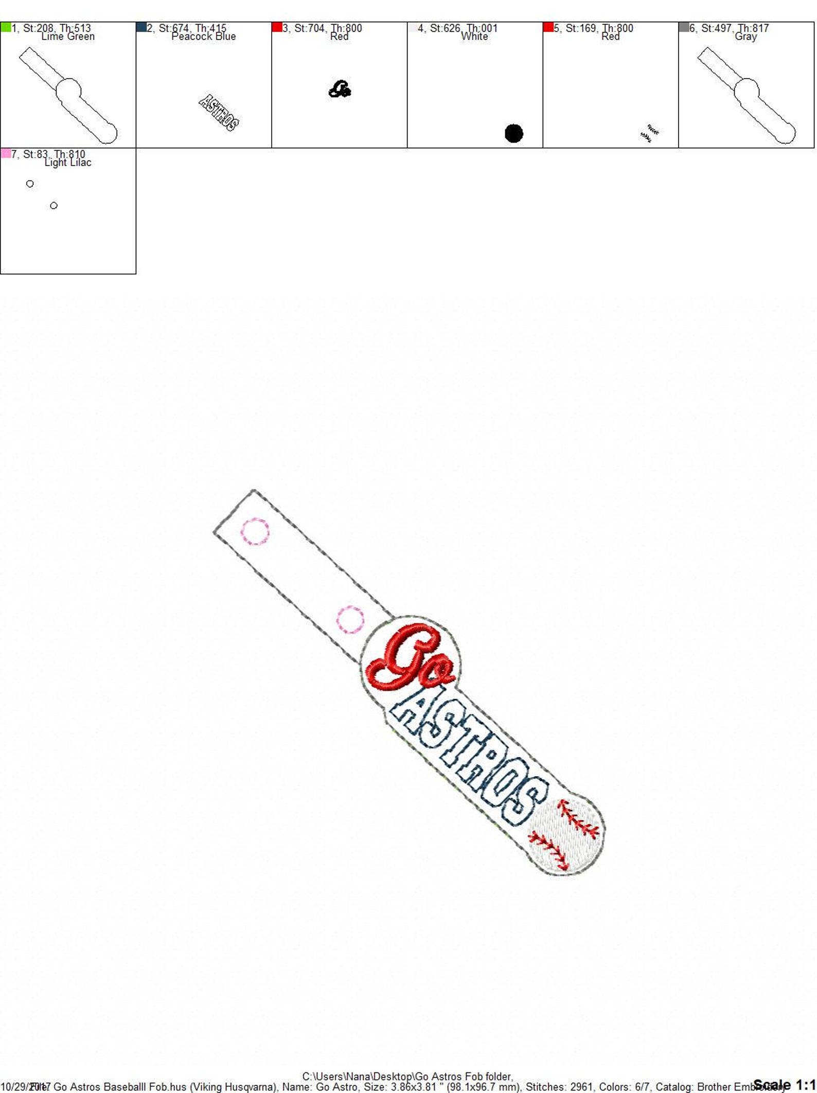 Go Astros - Baseball - Key Fob in the Hoop - DIGITAL Embroidery DESIGN ...