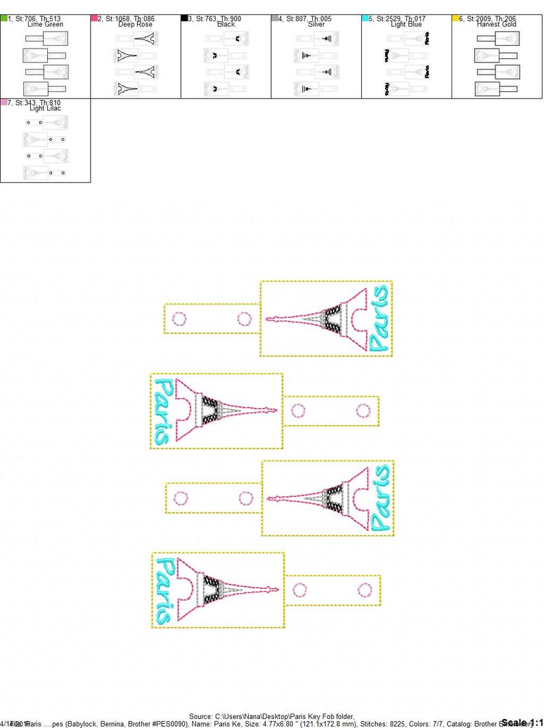 Paris - France - Effiel Tower - Key Fob in the Hoop - DIGITAL ...
