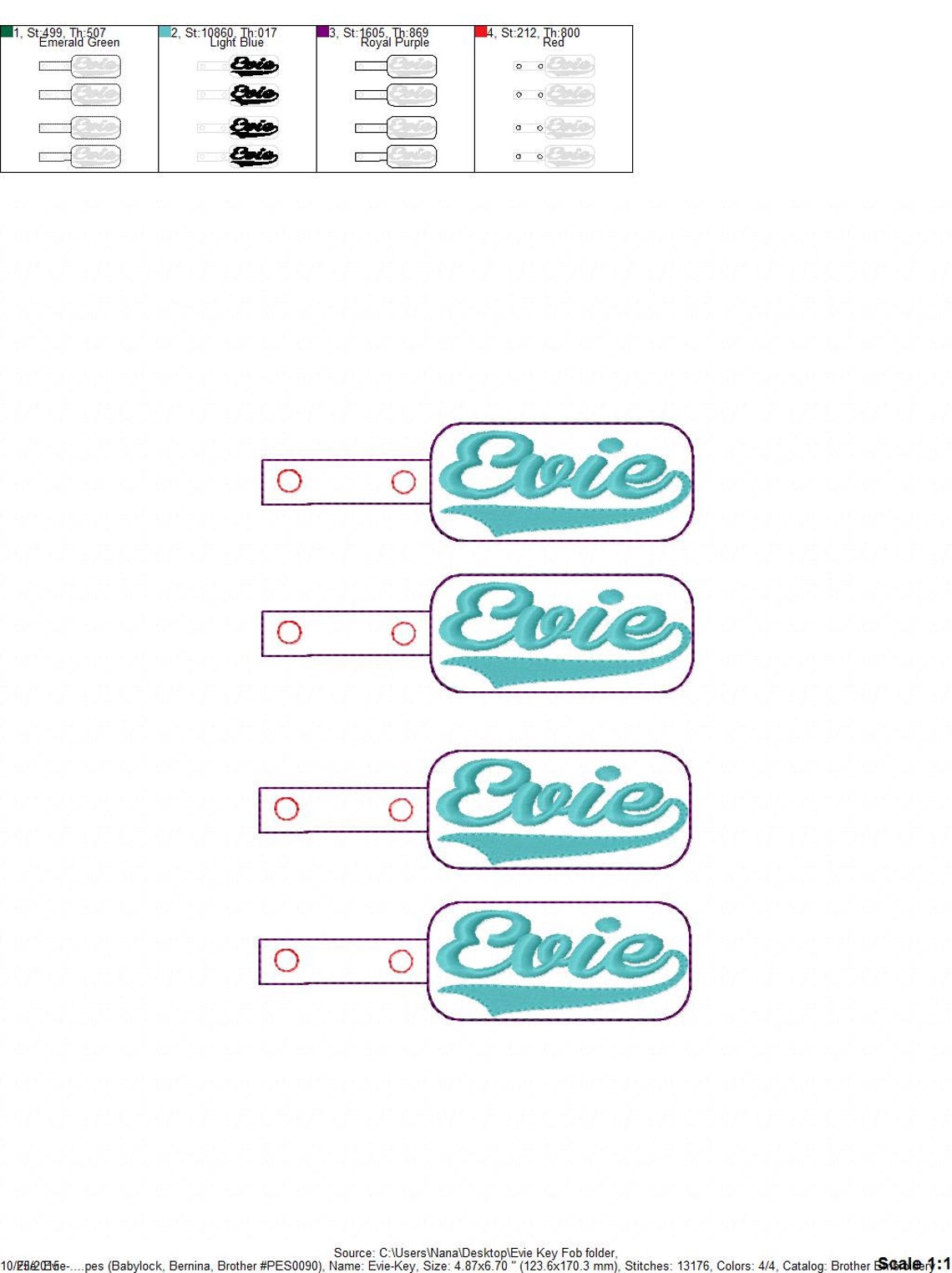 Evie Name Fob in the Hoop Snap/rivet Key Fob DIGITAL - Etsy