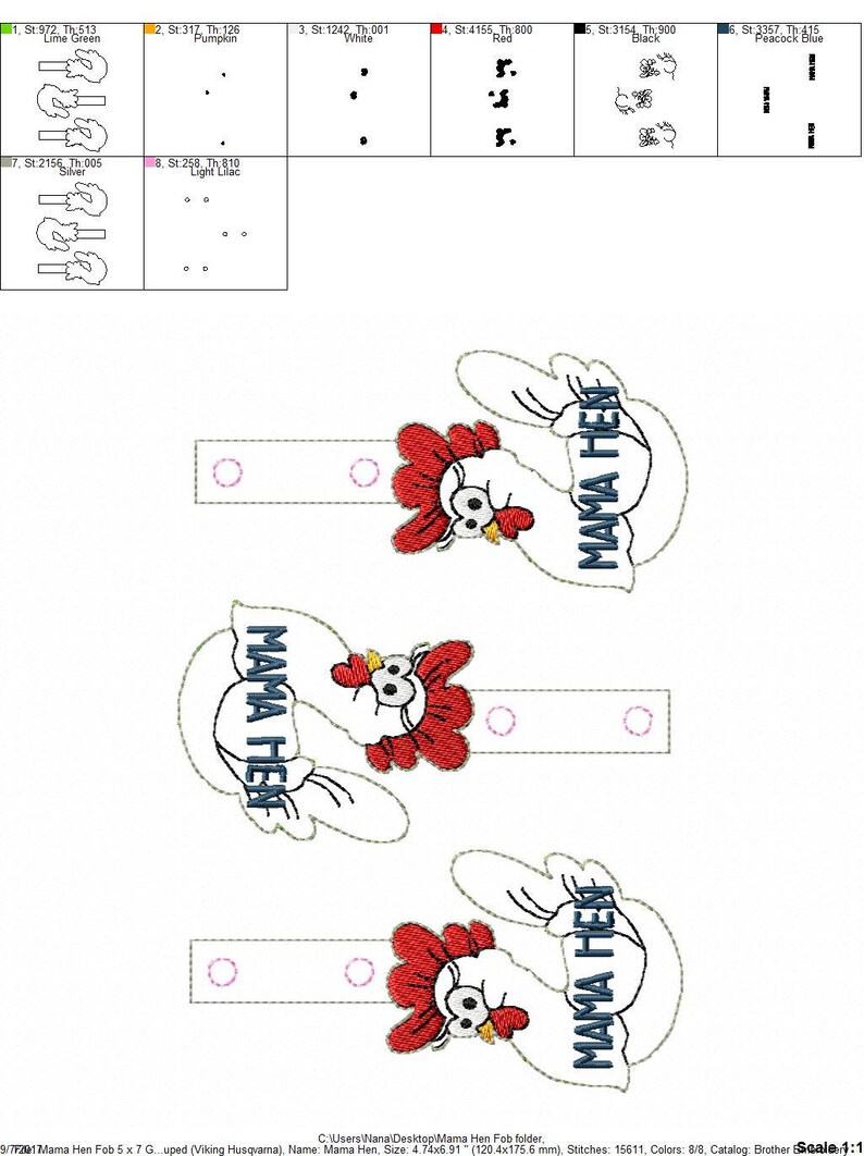 Mama Hen Chicken Snap/rivet Key Fob DIGITAL Embroidery - Etsy