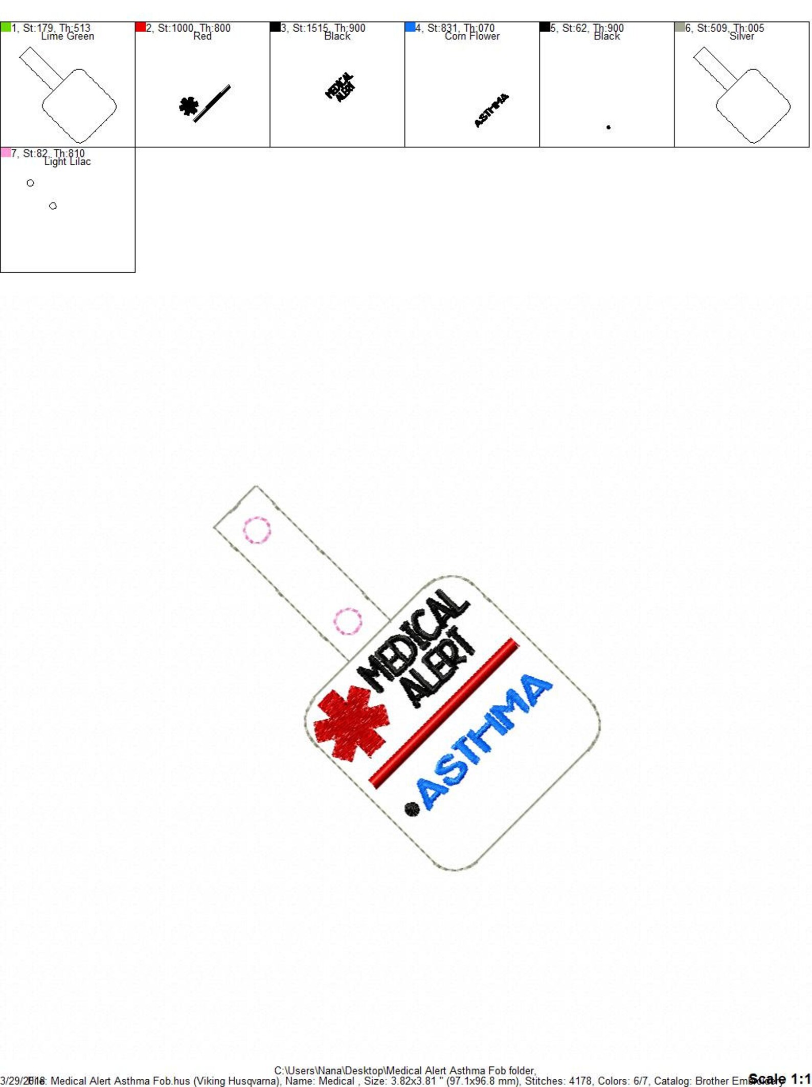 Medical Alert Asthma Medical Tag DIGITAL Embroidery | Etsy