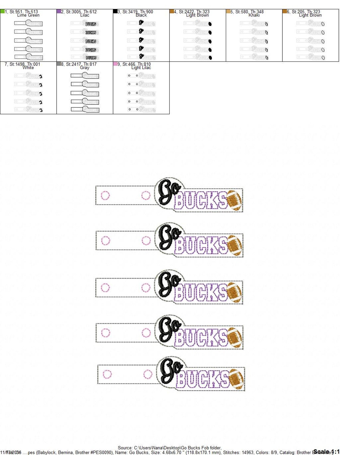 Bucks Football Key Fob in the Hoop DIGITAL Embroidery - Etsy