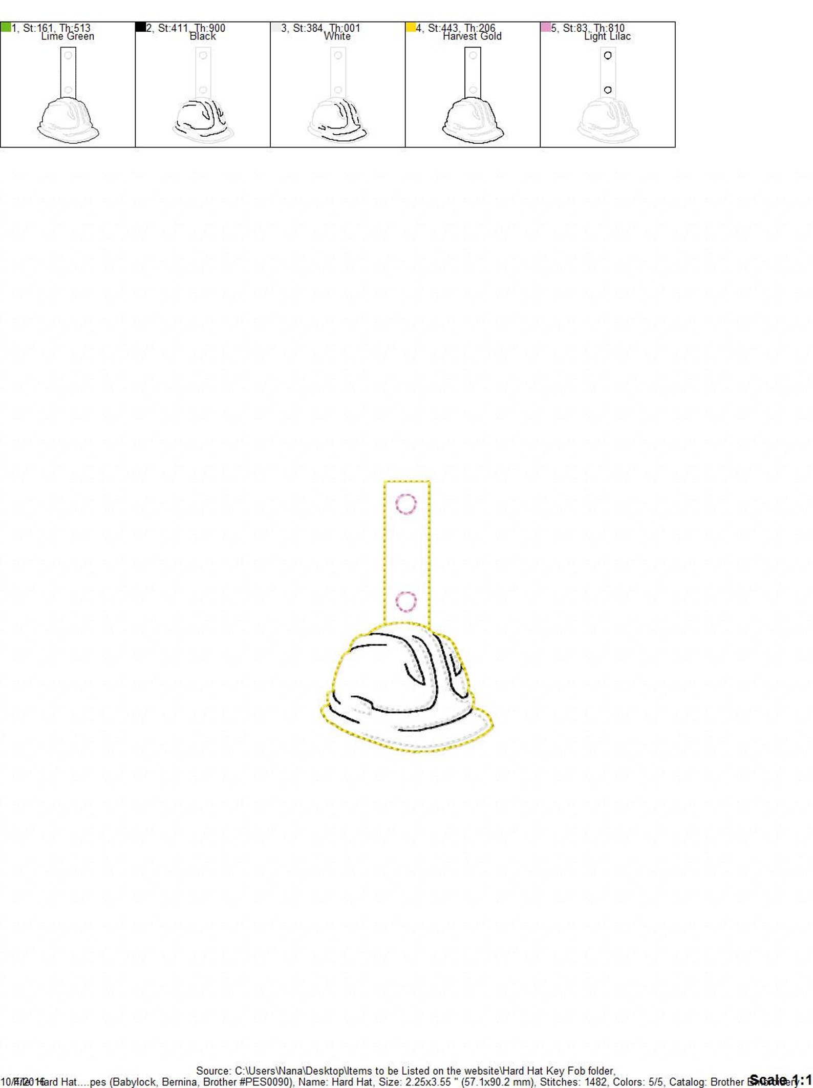 Hard Hat - Construction - Snap/rivet Key Fob - DIGITAL Embroidery ...
