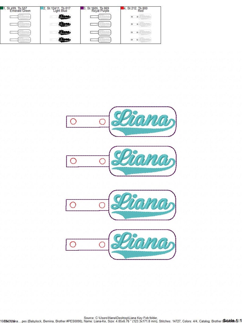 Liana Name Fob in the Hoop Snap/rivet Key Fob DIGITAL - Etsy