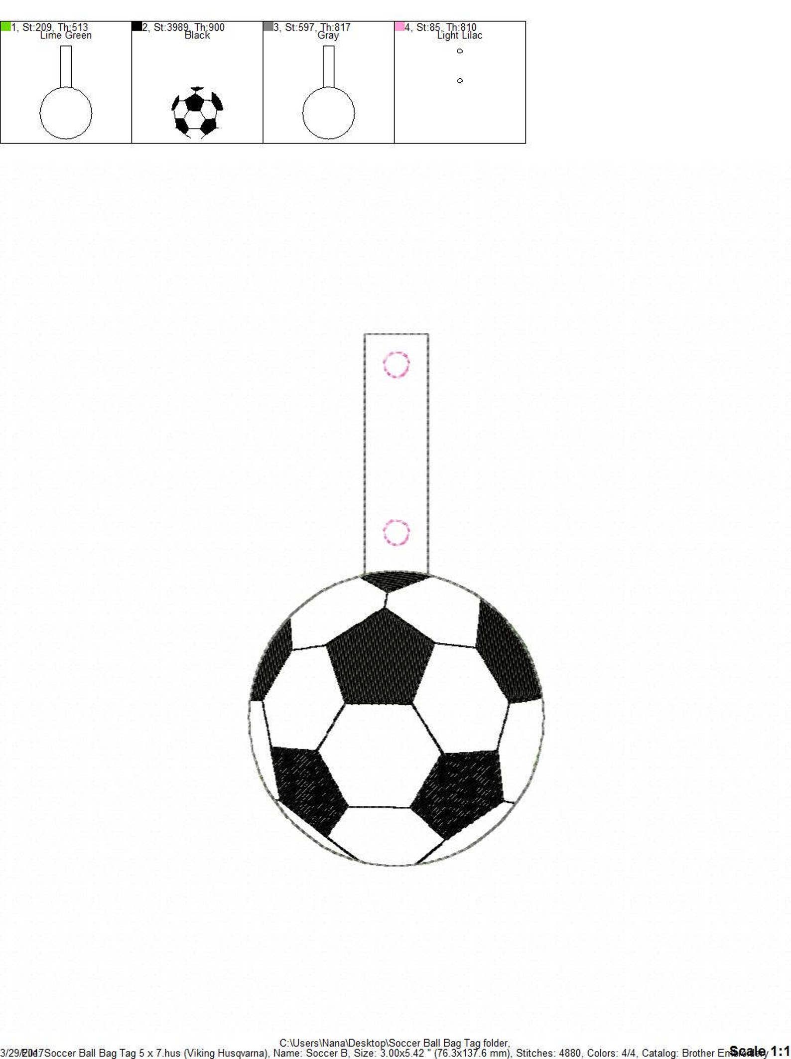 Soccer Ball Bag Tag - 5 X 7 ONLY - in the Hoop - DIGITAL Embroidery ...