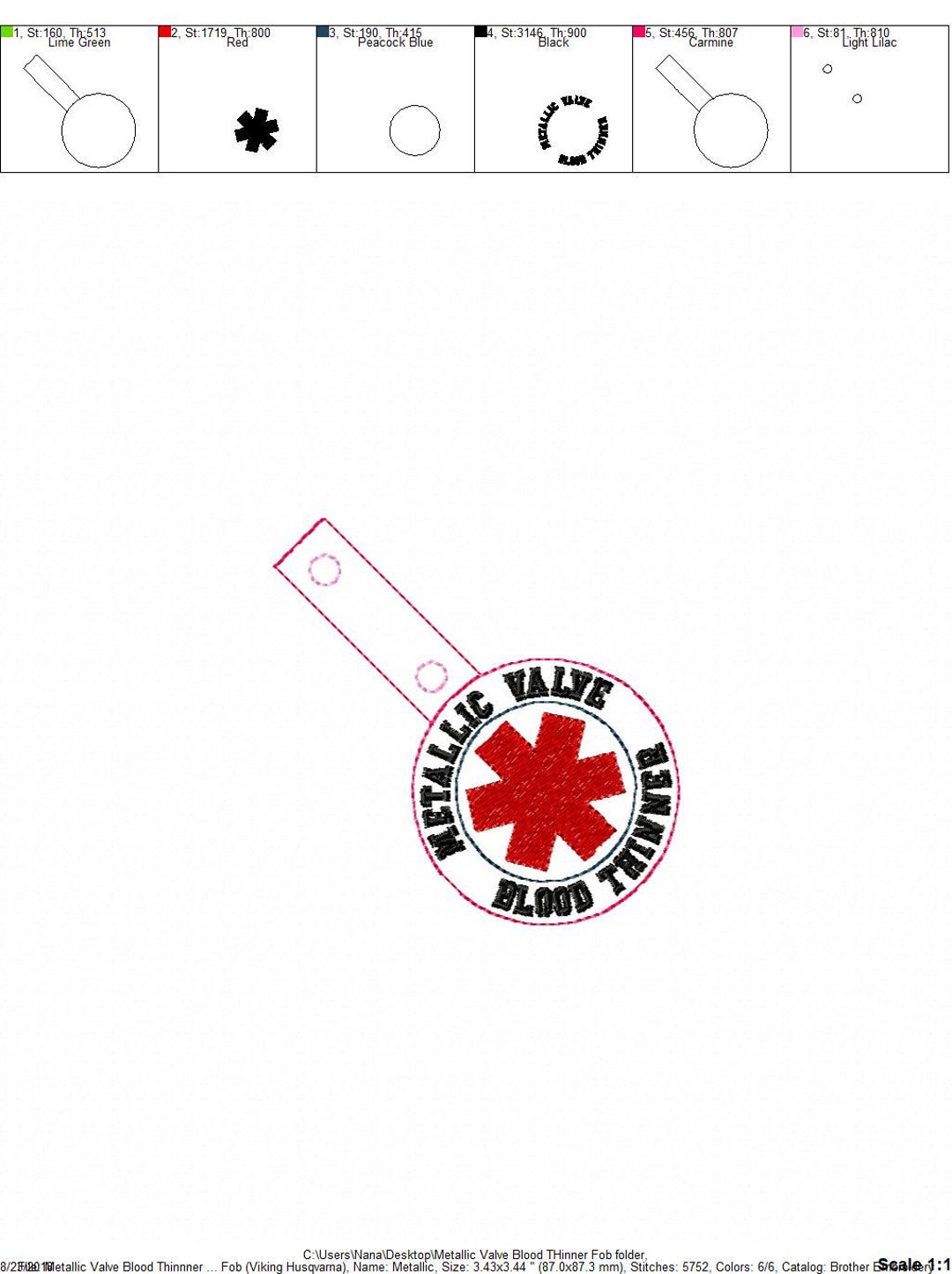 Metallic Valve - Blood Thinner - Key Fob - Embroidery Design - DIGITAL ...