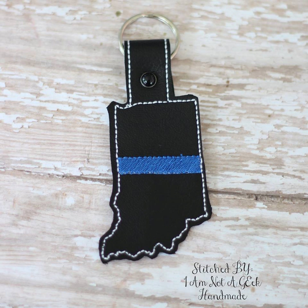 Thin Blue Line INDIANA POLICE in the Hoop Snap/rivet Key Fob DIGITAL ...