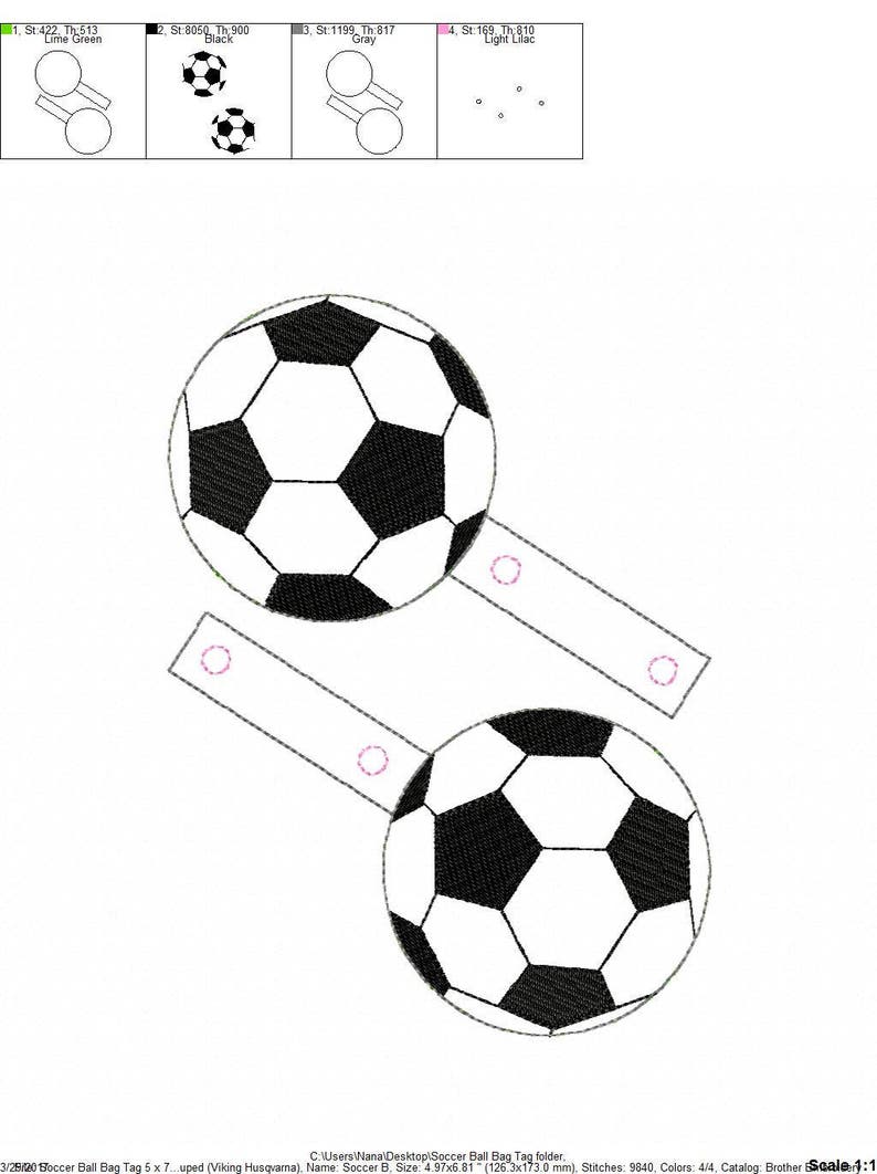 Soccer Ball Bag Tag - 5 X 7 ONLY - in the Hoop - DIGITAL Embroidery ...