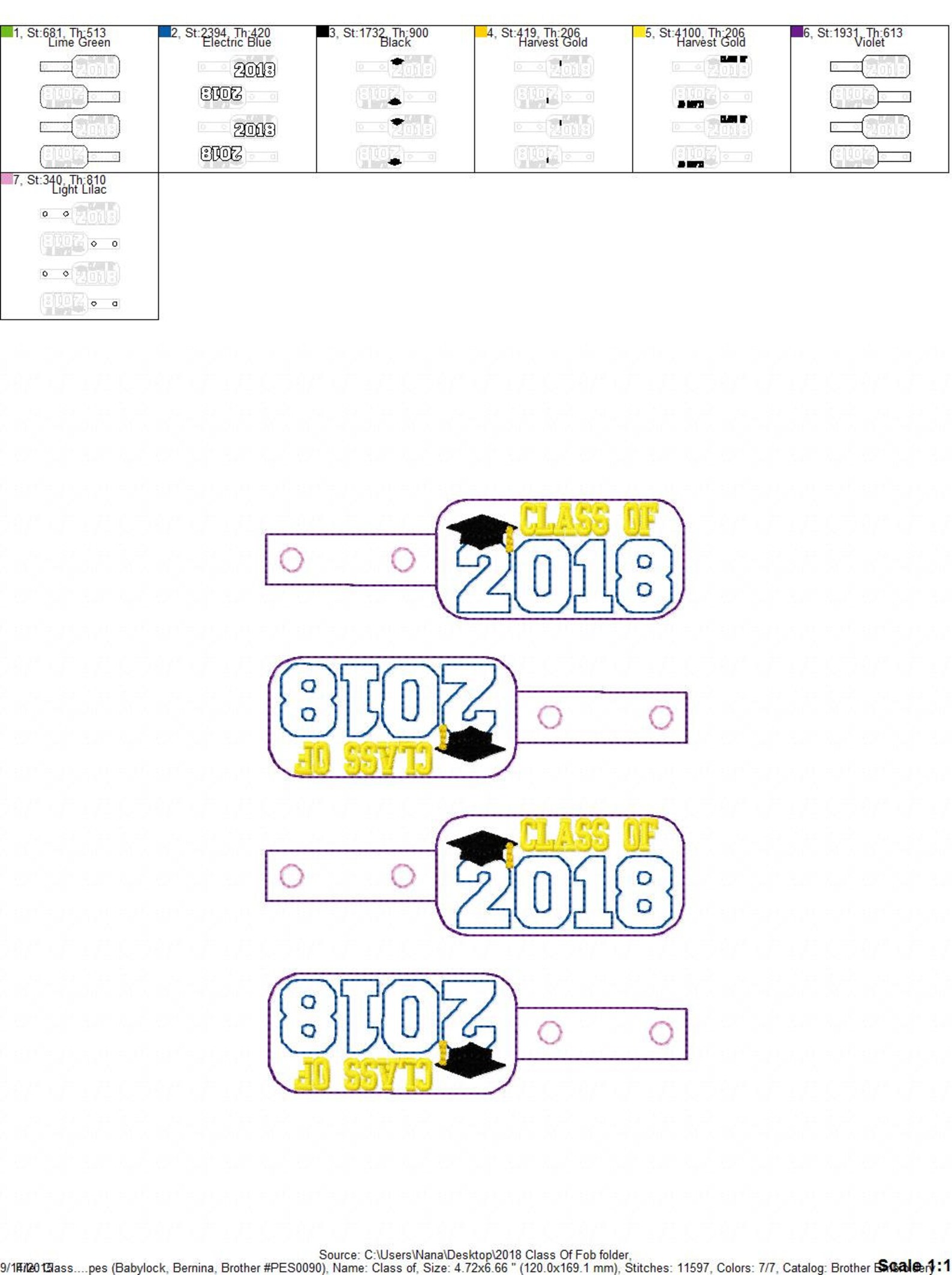 Class of 2018 Graduation SNAP Key Fob in the Hoop DIGITAL - Etsy