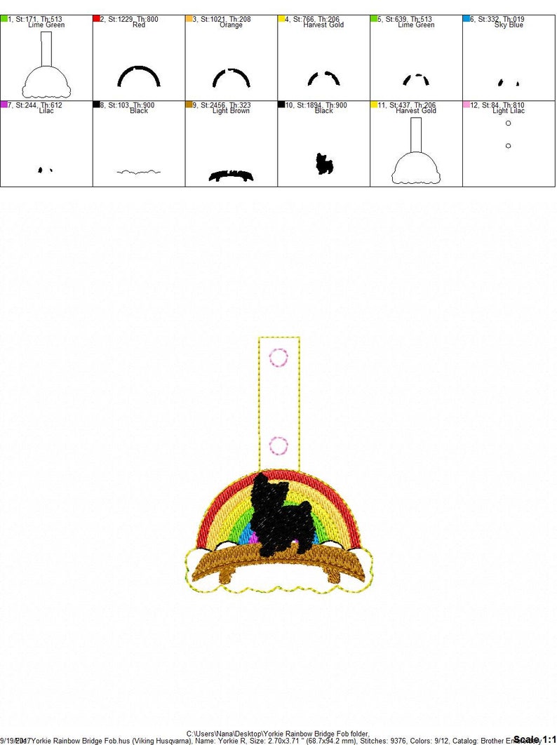 Yorkie Rainbow Bridge - Dog - Pet Loss - in the Hoop - Snap/rivet Key ...