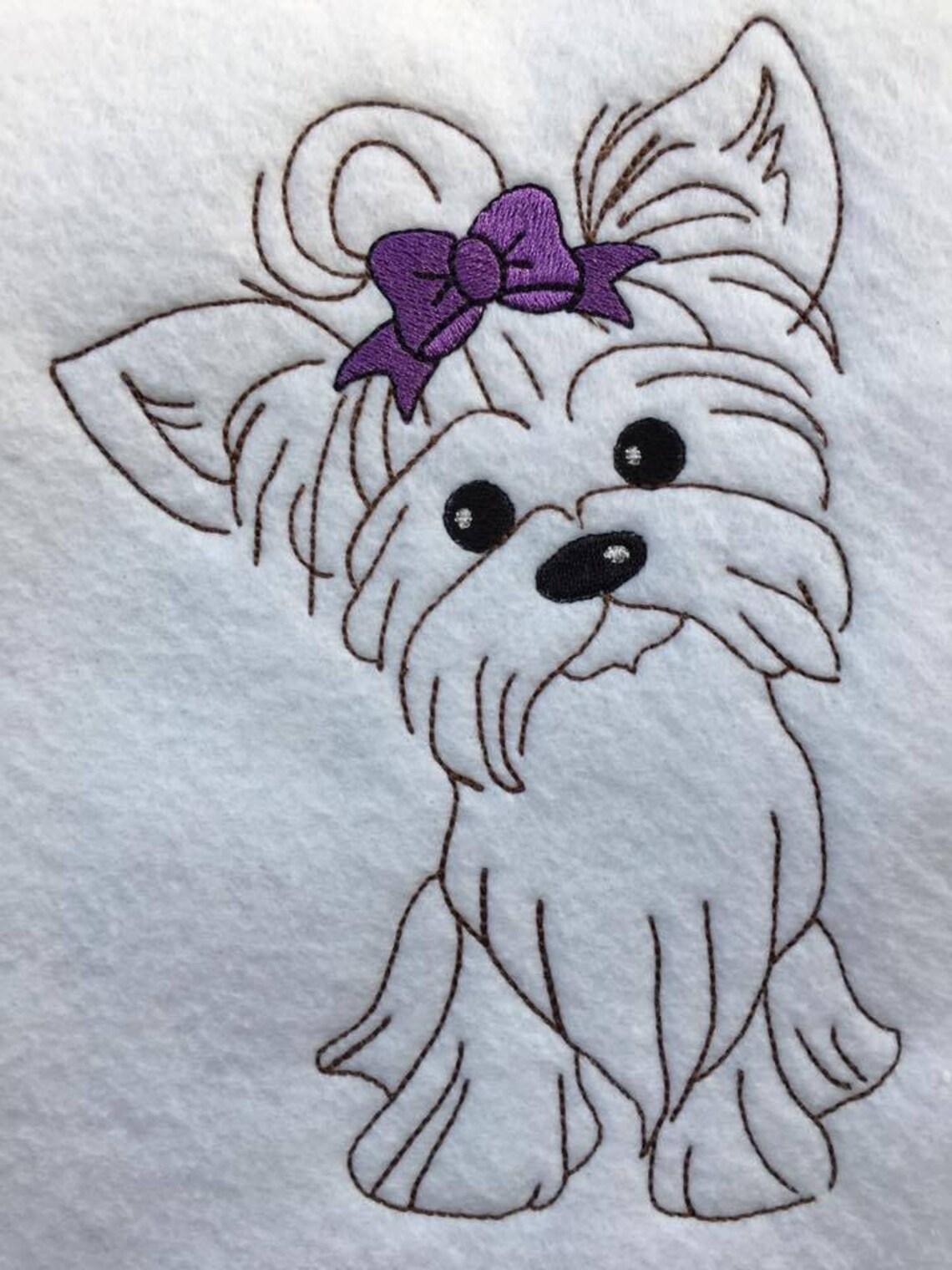 Girl Yorkie Dog Sketch Redwork Style 4 Sizes Included - Etsy