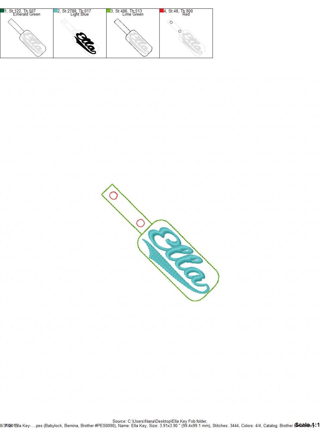 Ella Name in the Hoop Snap/rivet Key Fob DIGITAL - Etsy