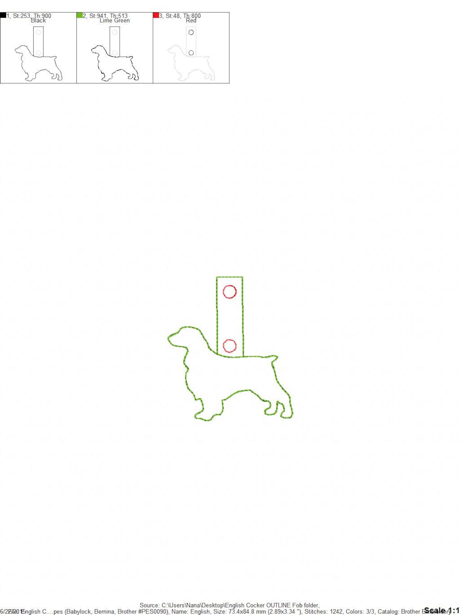 English Cocker - Dog - in the Hoop - Snap/rivet Key Fob - DIGITAL ...