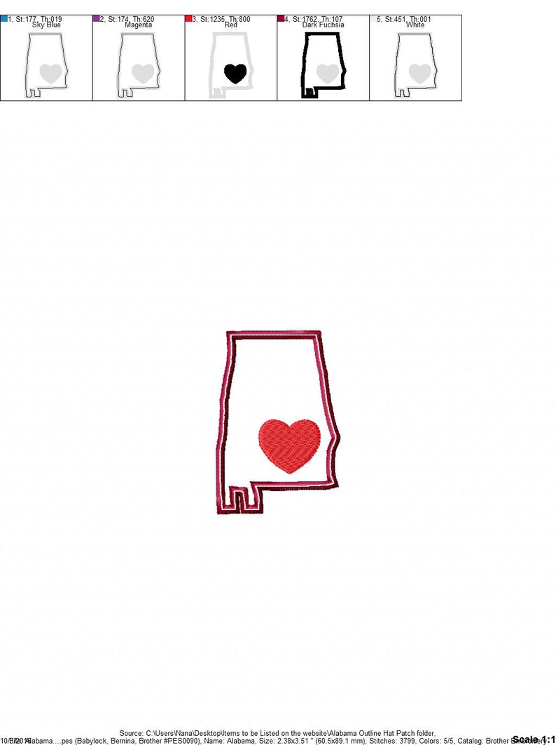 Alabama Bama State Outline Hat PATCH Applique DIGITAL - Etsy