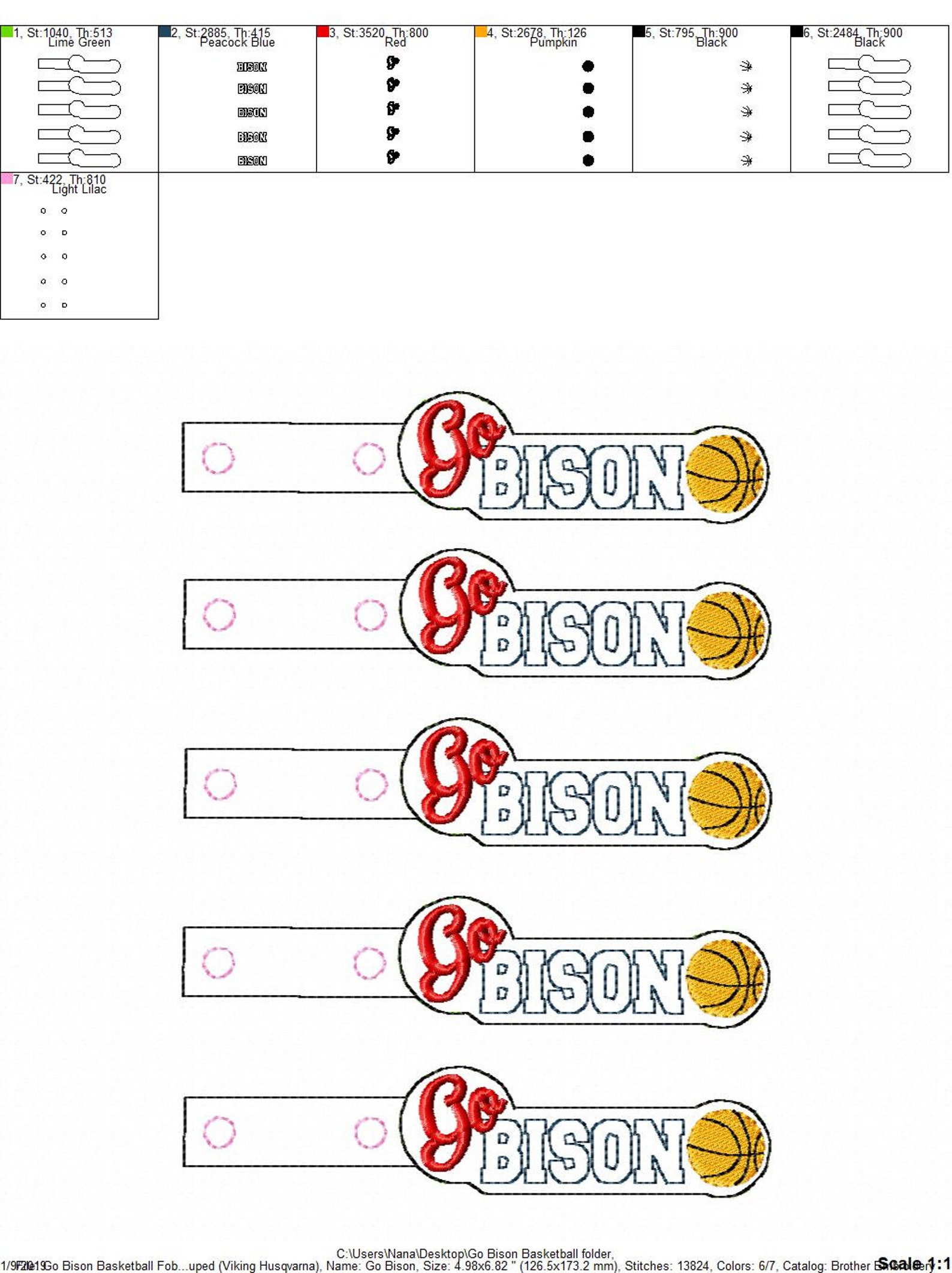 Go Bison Basketball Key Fob in the Hoop DIGITAL | Etsy