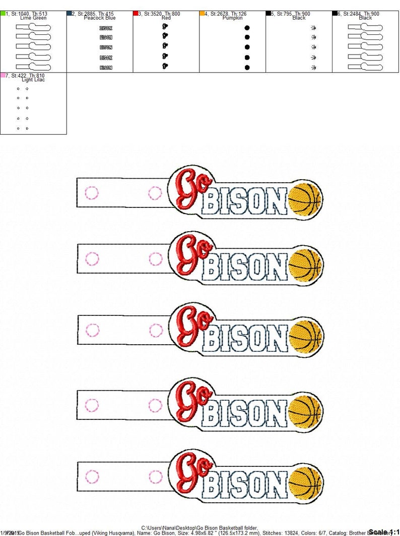 Go Bison Basketball Key Fob in the Hoop DIGITAL | Etsy