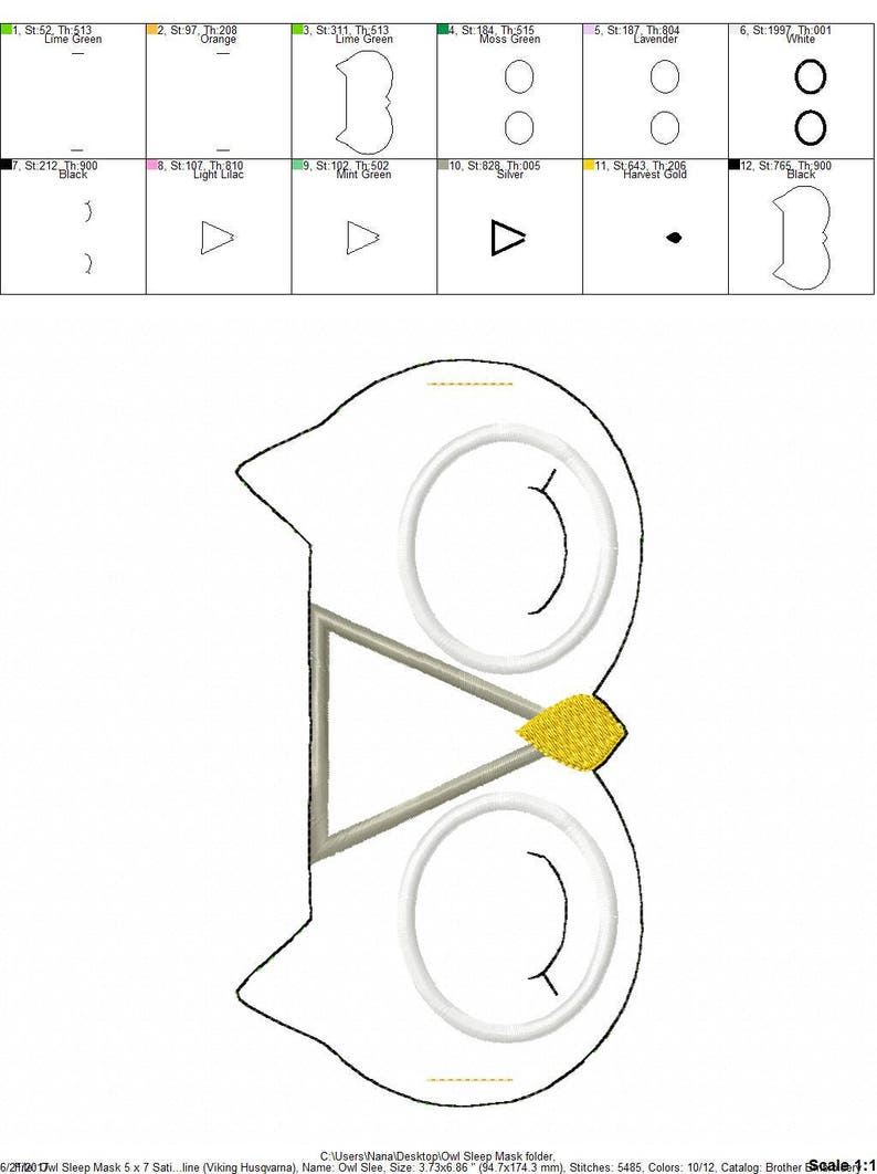 ITH Owl Sleep Mask 5 x 7 DIGITAL Embroidery DESIGN | Etsy