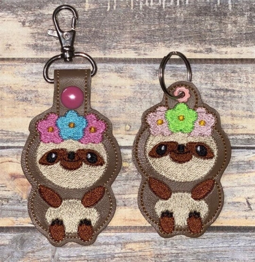 Sloth With Flowers in the Hoop Key Fob Both Styles Included DIGITAL ...