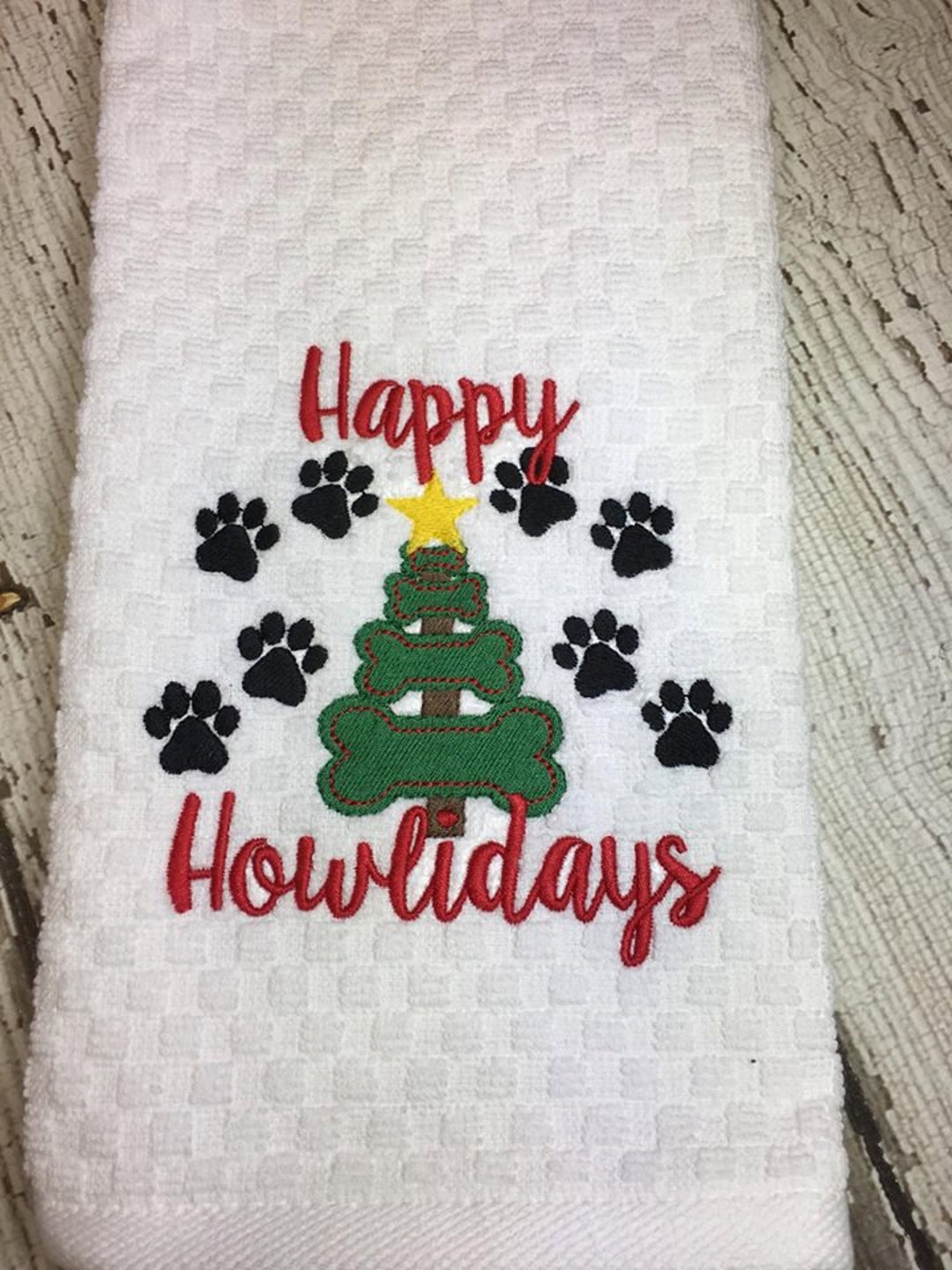Paw Print - Happy Howlidays - Dog - Dog Bone - Christmas - Towel Design ...