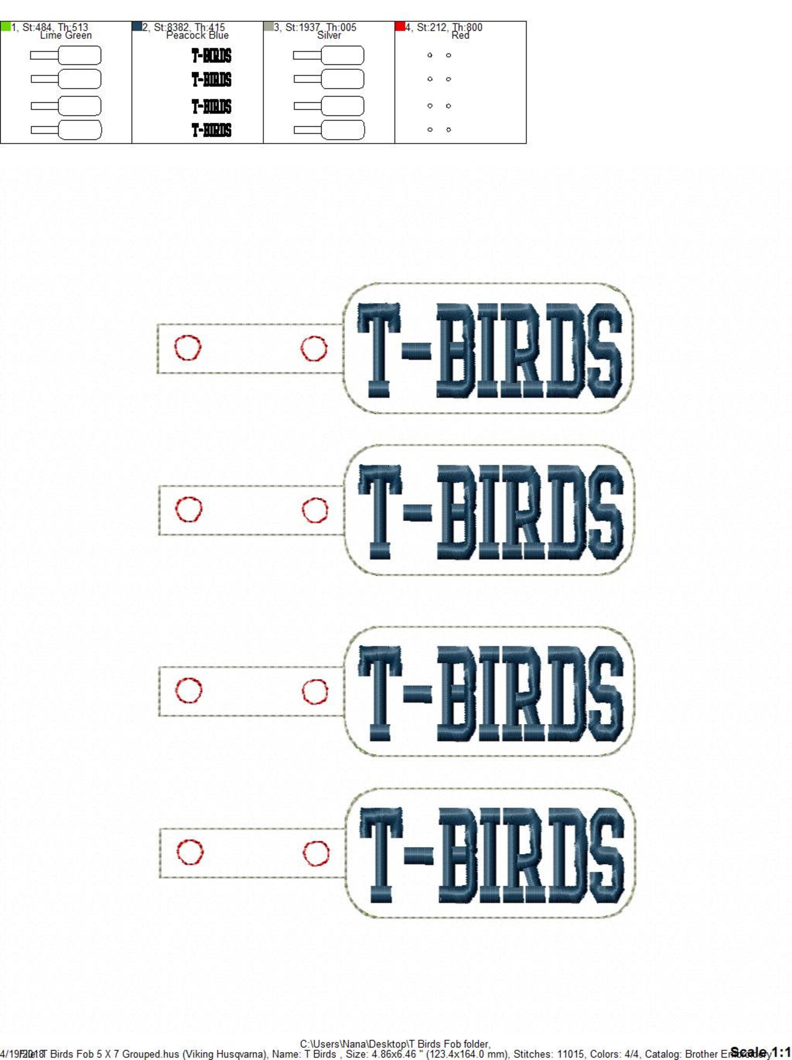 T-birds Team Name in the Hoop Snap/rivet Key Fob | Etsy