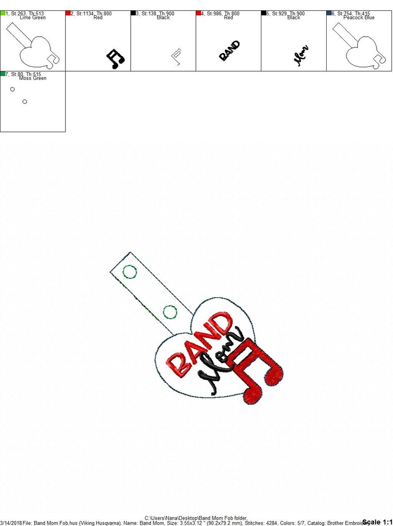 Band Mom Music Note Heart in the Hoop Snap/rivet Key - Etsy