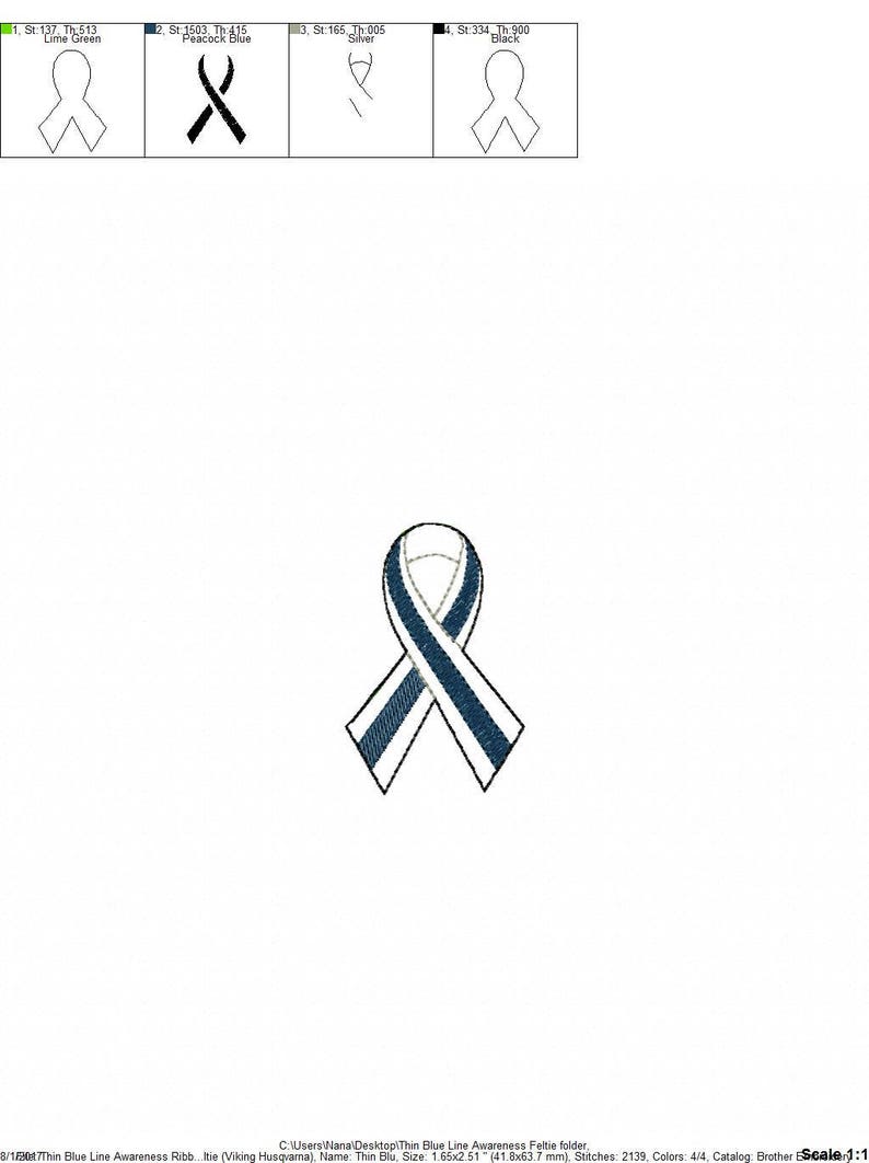 Thin Blue Line Police Support Awareness Ribbon FELTIE | Etsy