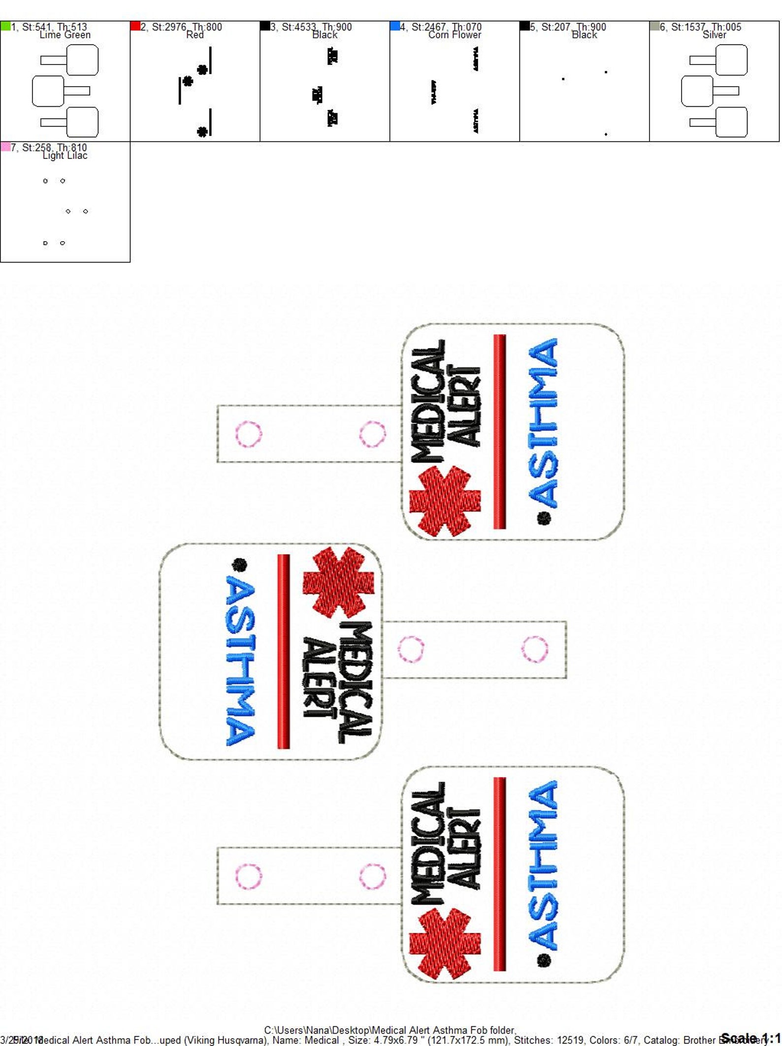 Medical Alert Asthma Medical Tag DIGITAL Embroidery - Etsy