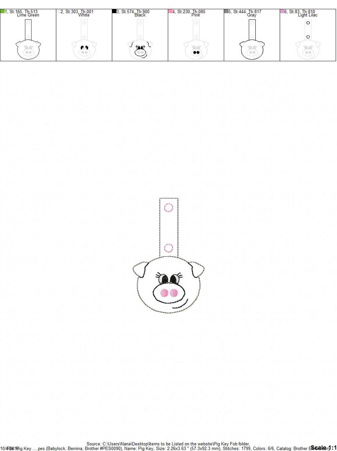 Pig - Snap/rivet Key Fob - DIGITAL Embroidery Design - Etsy